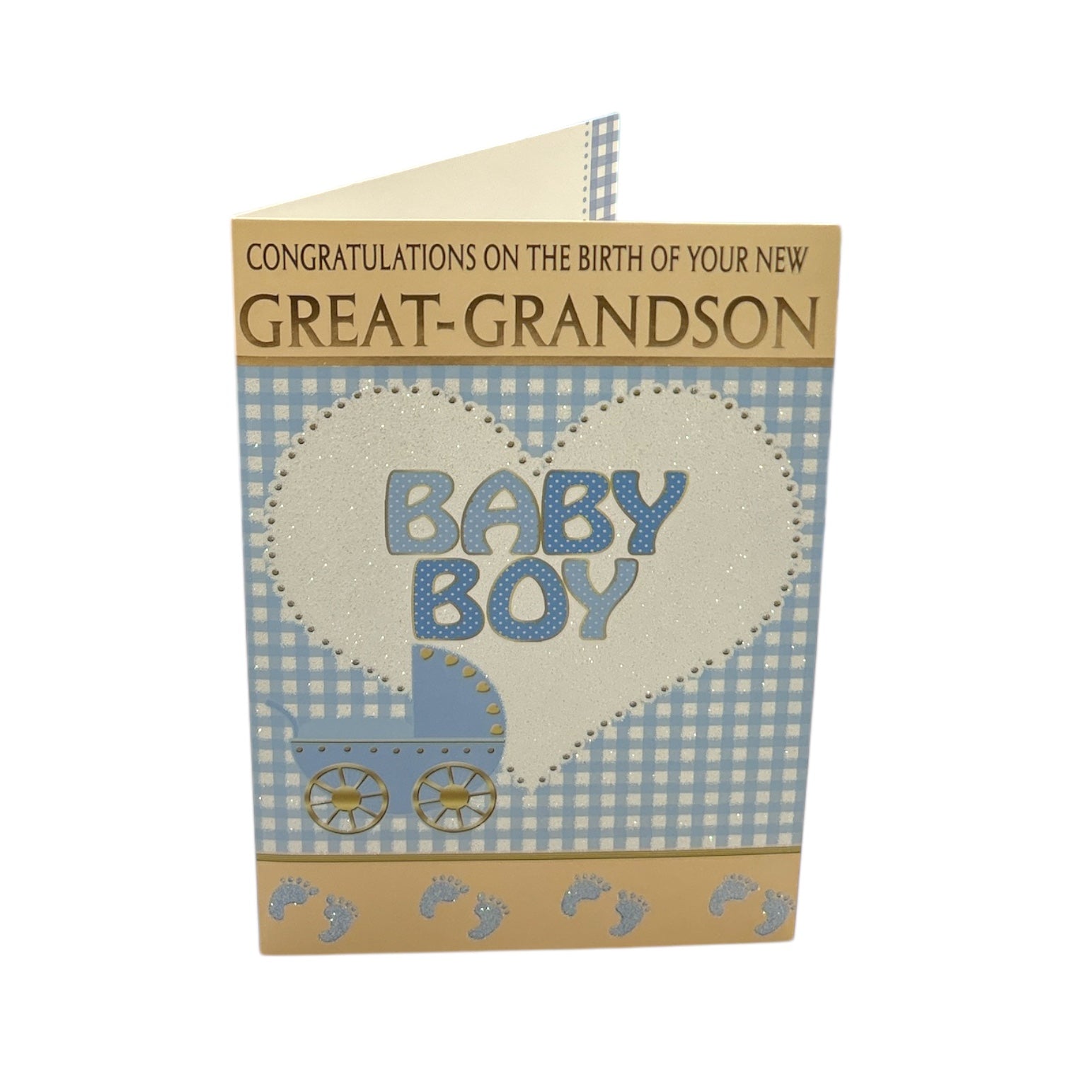 On Birth Of New Baby Great Grandson Traditional Blue Design Congratula ...