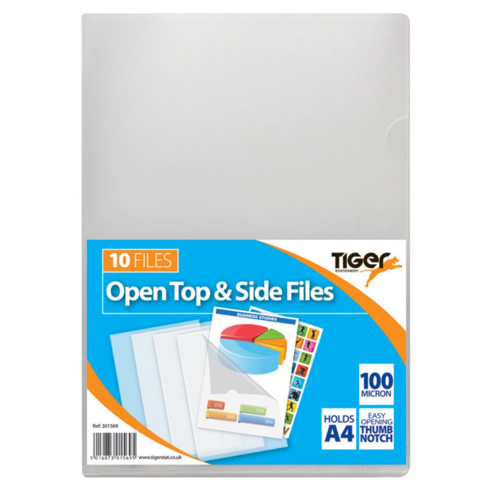 Pack of 10 Clear A4 Report Files Cut Flush Document Folder Open Top an ...
