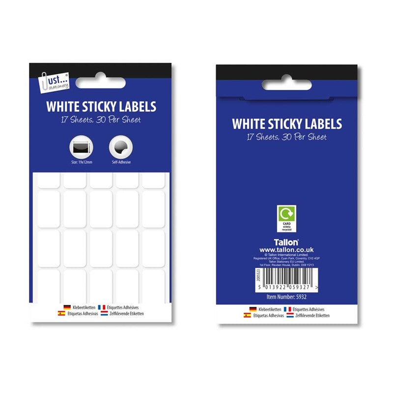 Pack of 510 White 19mm x 12mm Self Adhesive Labels– Shop Inc