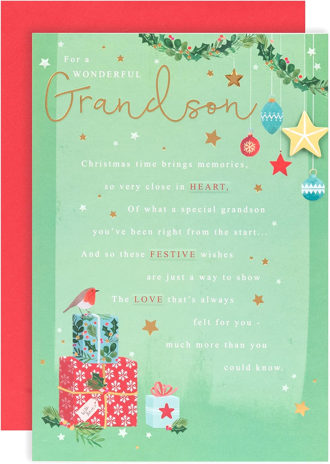 Classic Design with Heartfelt Message Grandson Christmas Card– Shop Inc