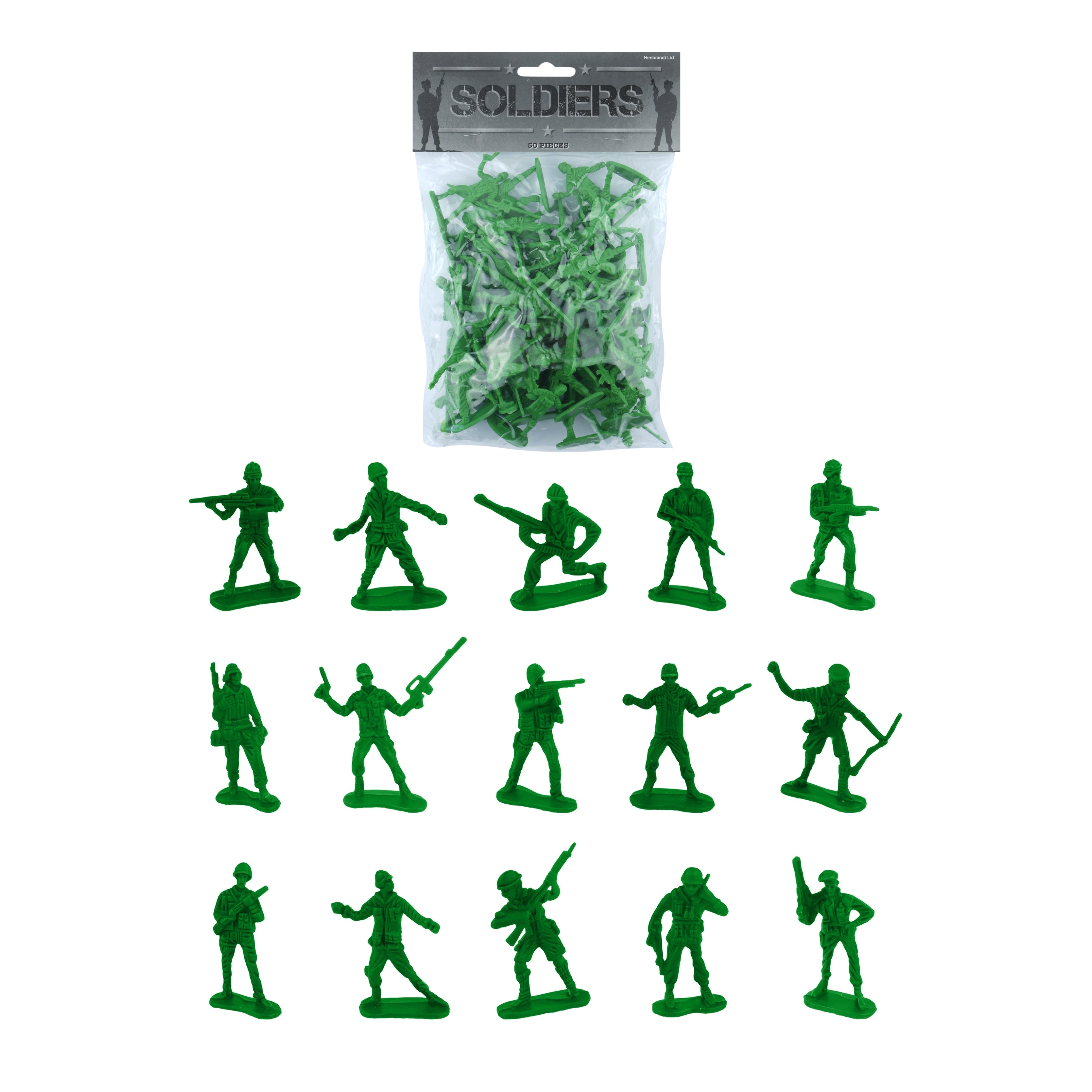 Bag of 50 Traditional Green Plastic Toy Soldiers for Army Military War ...
