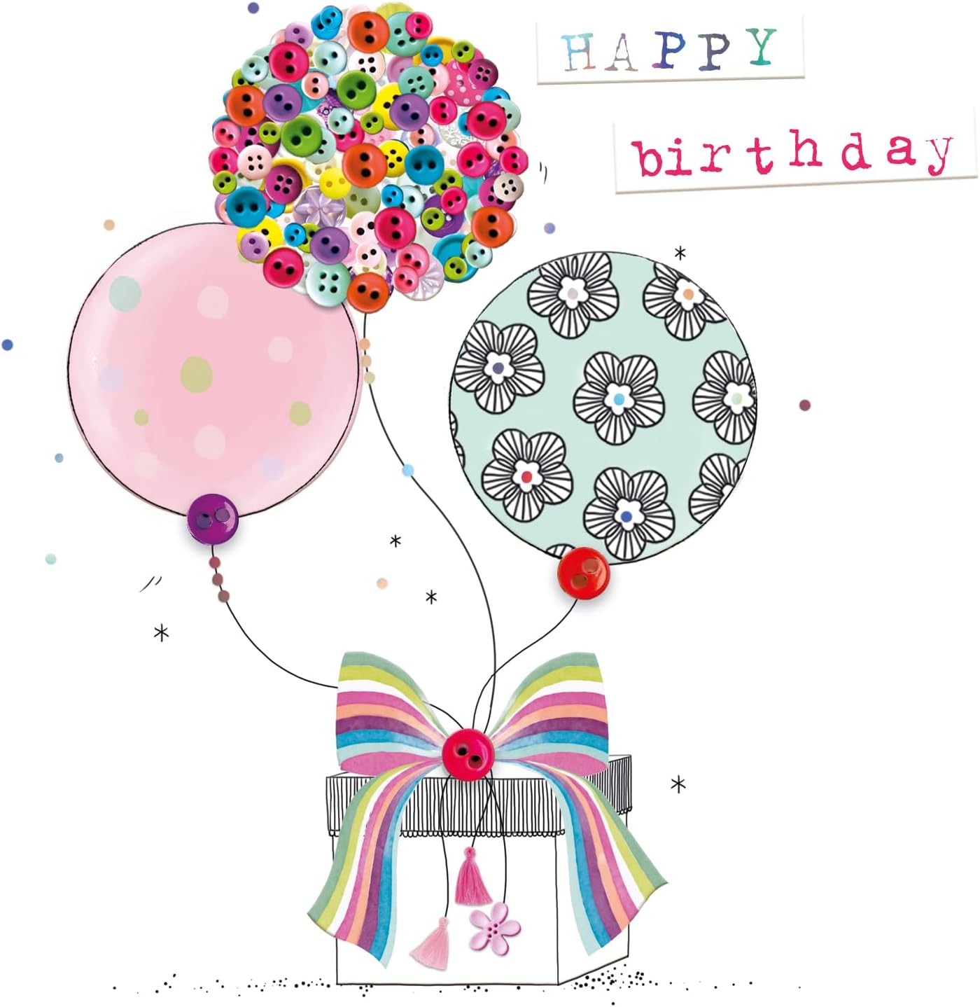 Balloons Hand-Finished Buttons Embellished Birthday Card For Her– Shop Inc