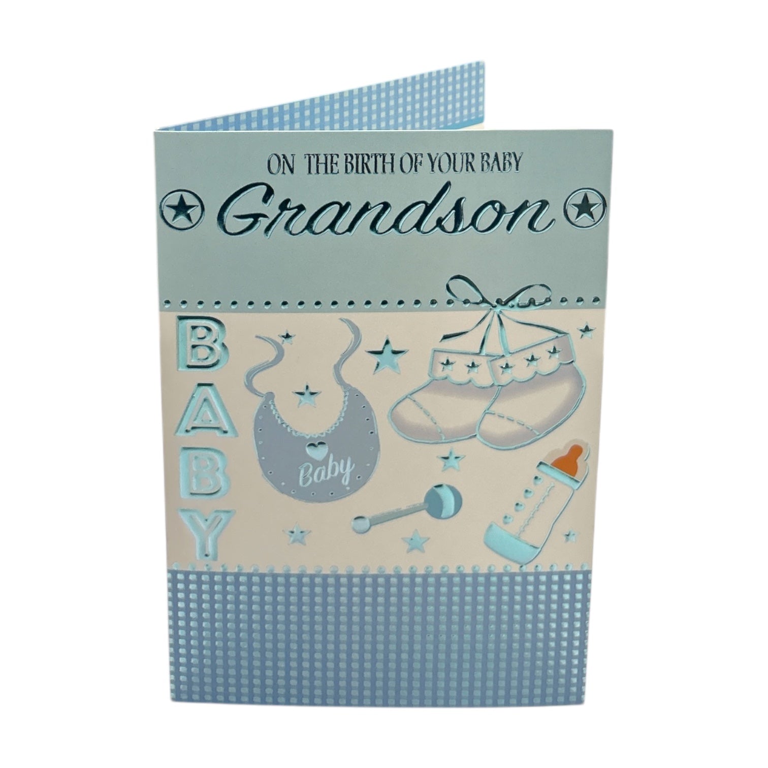 On Birth Of Grandson Baby Items Blue Congratulations Card– Shop Inc