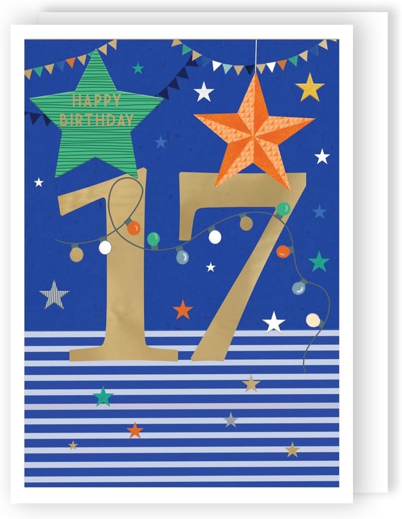 Golden Seventeen Fun! Contemporary 17th Birthday Card– Shop Inc