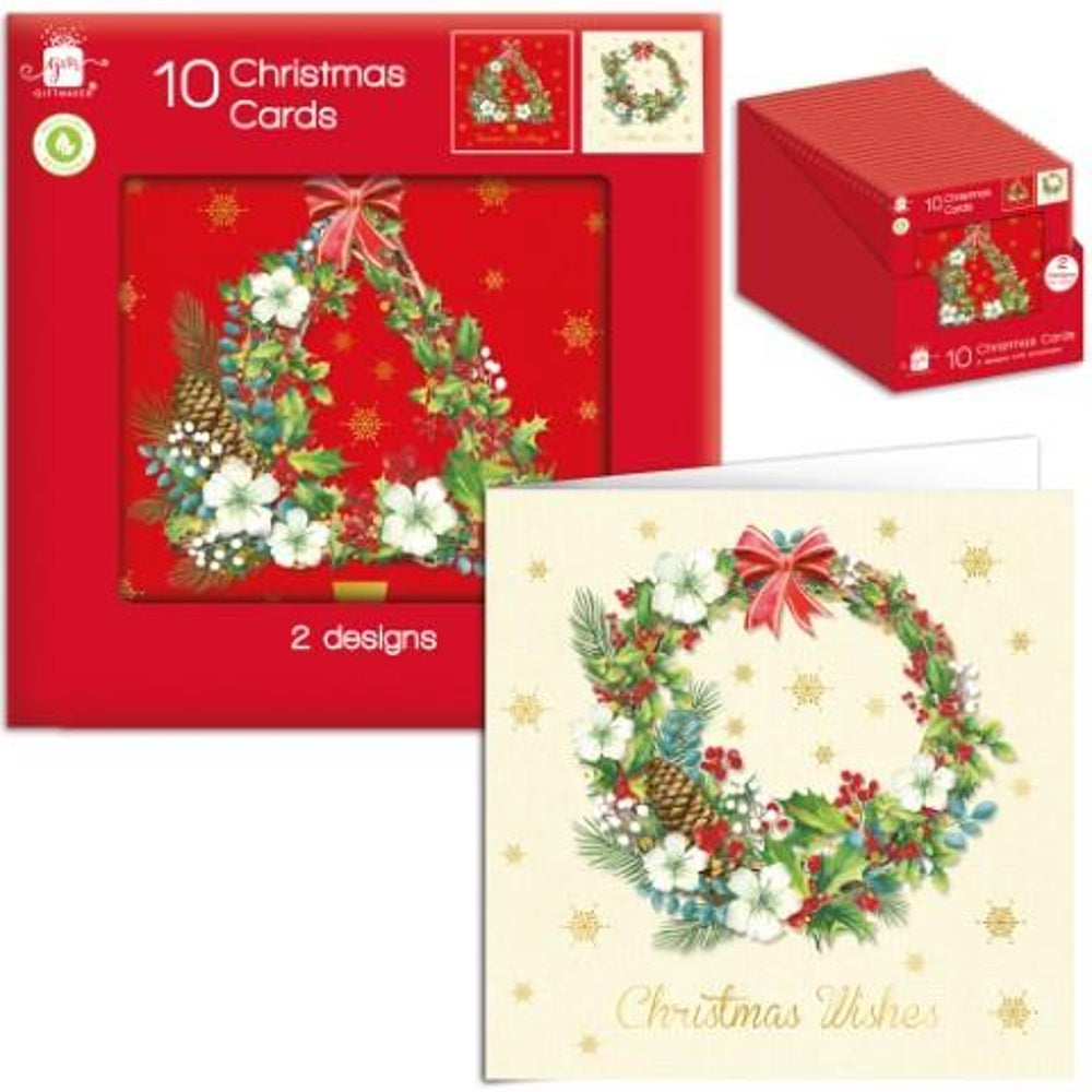 Pack of 10 Tree & Wreath Design Square Christmas Cards– Shop Inc