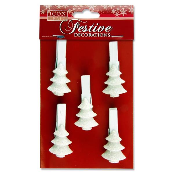 Pack of 5 White Christmas Tree Festive Peg Decorations– Shop Inc