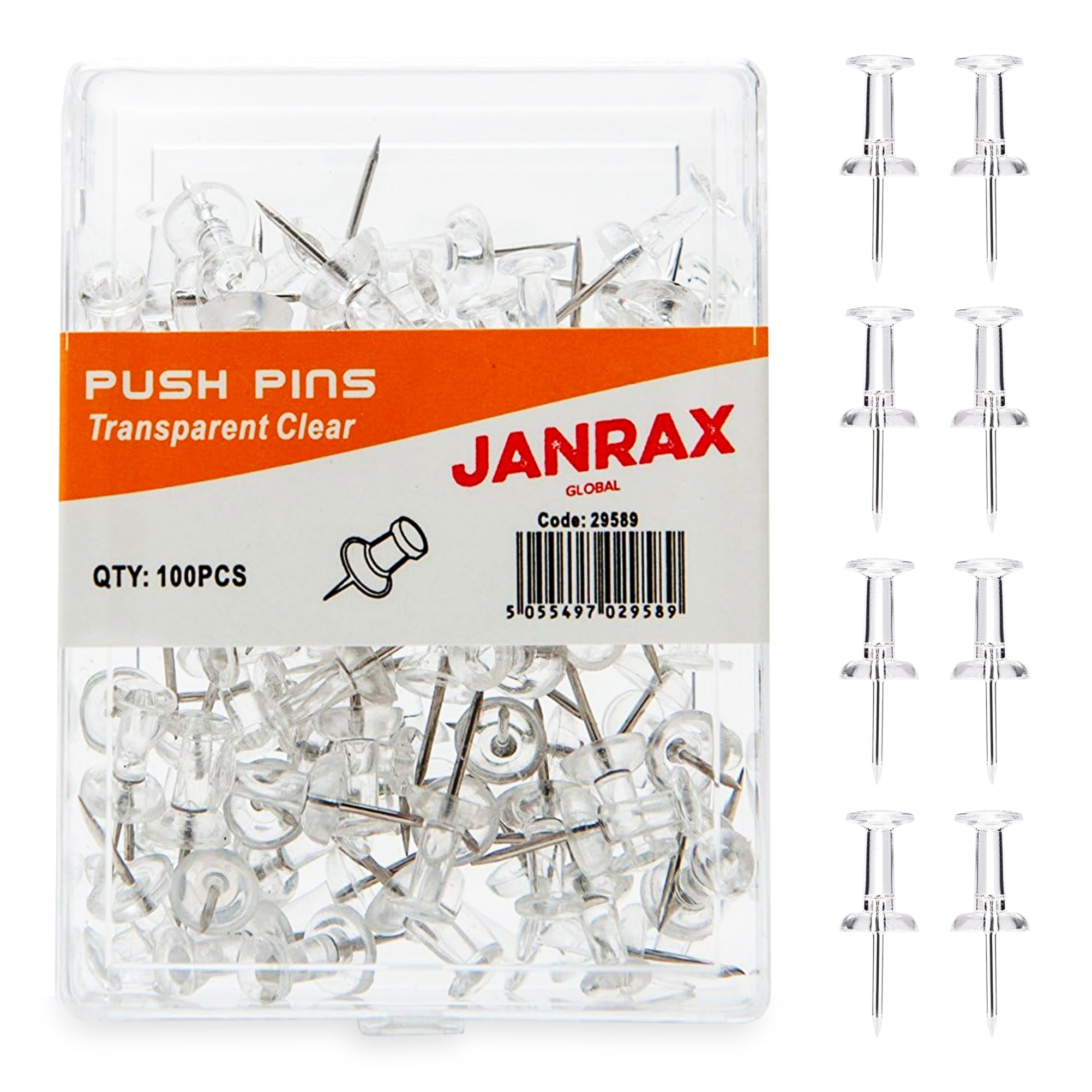 Pack of 100 Janrax Clear Transparent Push Pins– Shop Inc