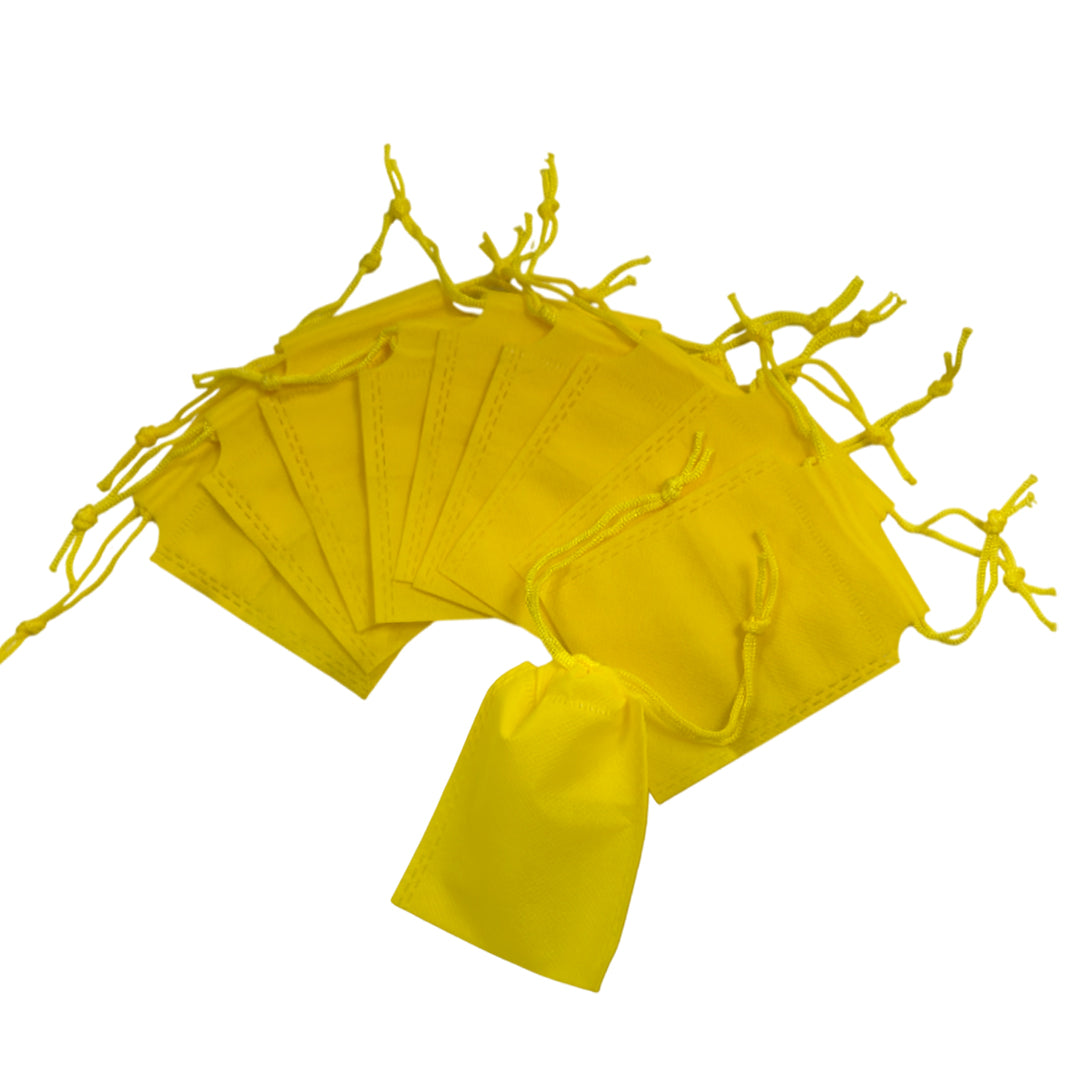 Pack of 50 Yellow Coloured 12x9cm Non-Woven Drawstring Bags– Shop Inc