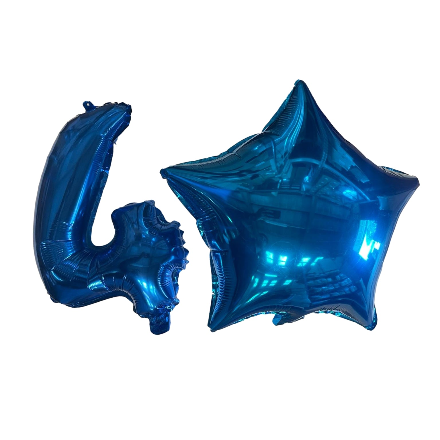 Blue Number 4 and Blue Star Foil Balloons with Ribbon and Straw for In ...