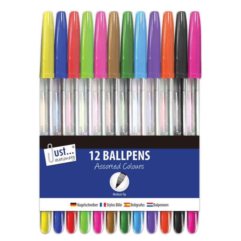 Pack of 12 Multicoloured Ballpoint Pens– Shop Inc
