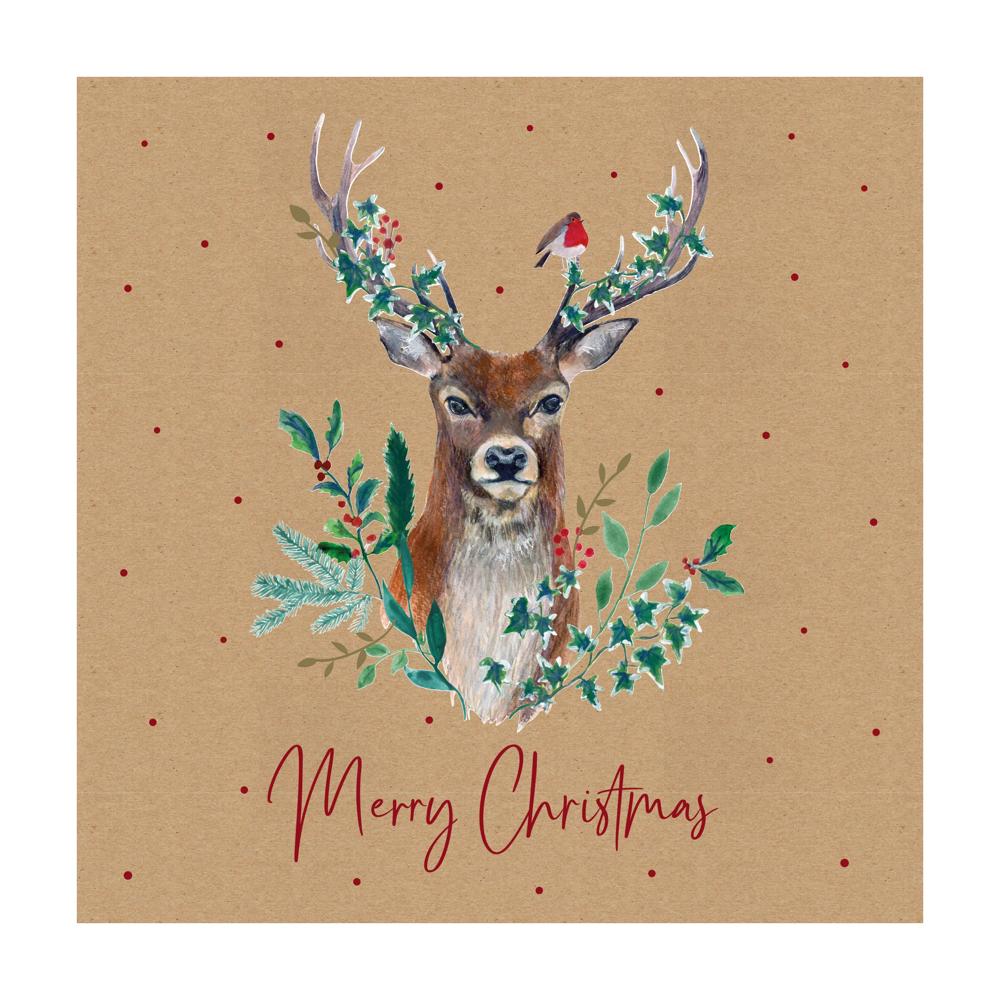 Pack of 12 Stag Brown Kraft Christmas Box Cards– Shop Inc
