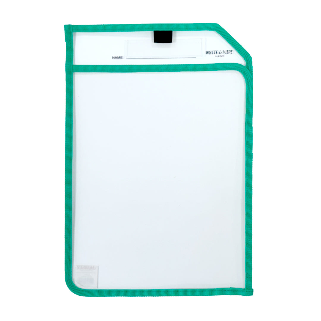 Pack of 8 Green Edge Clear Dry Erase Write and Wipe Reusable Sleeve Po ...