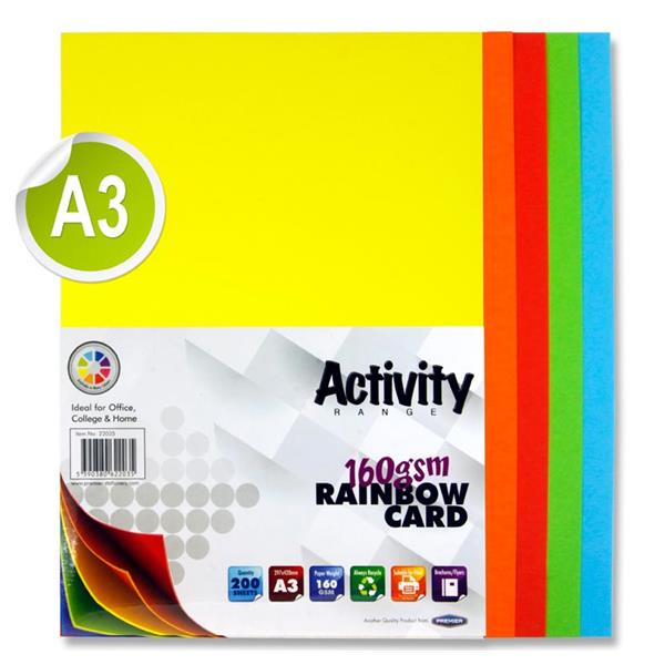 Pack of 200 A3 160gsm Rainbow Coloured Card Sheets by Premier Activity ...