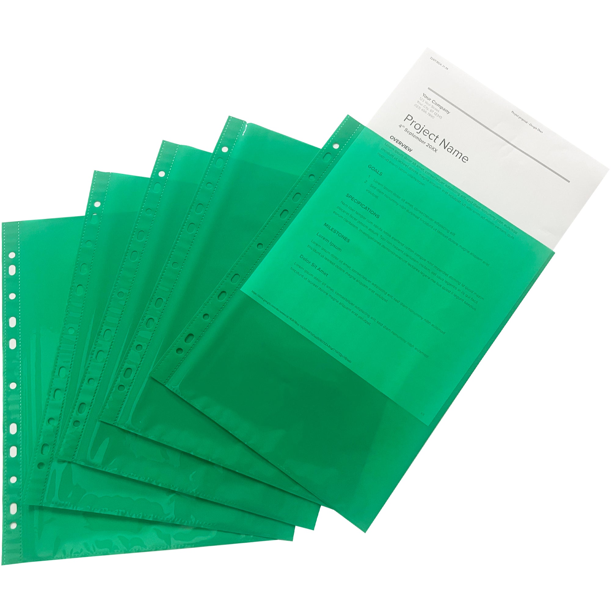 Pack of 50 A4 Green Punched Pockets by Janrax– Shop Inc
