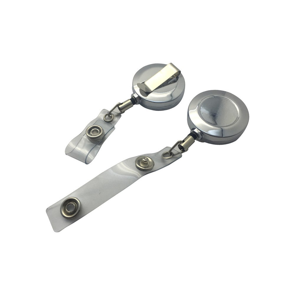 Silver Round Key Reel - ID Card Retractable Recoil Badge Holder Ring ...