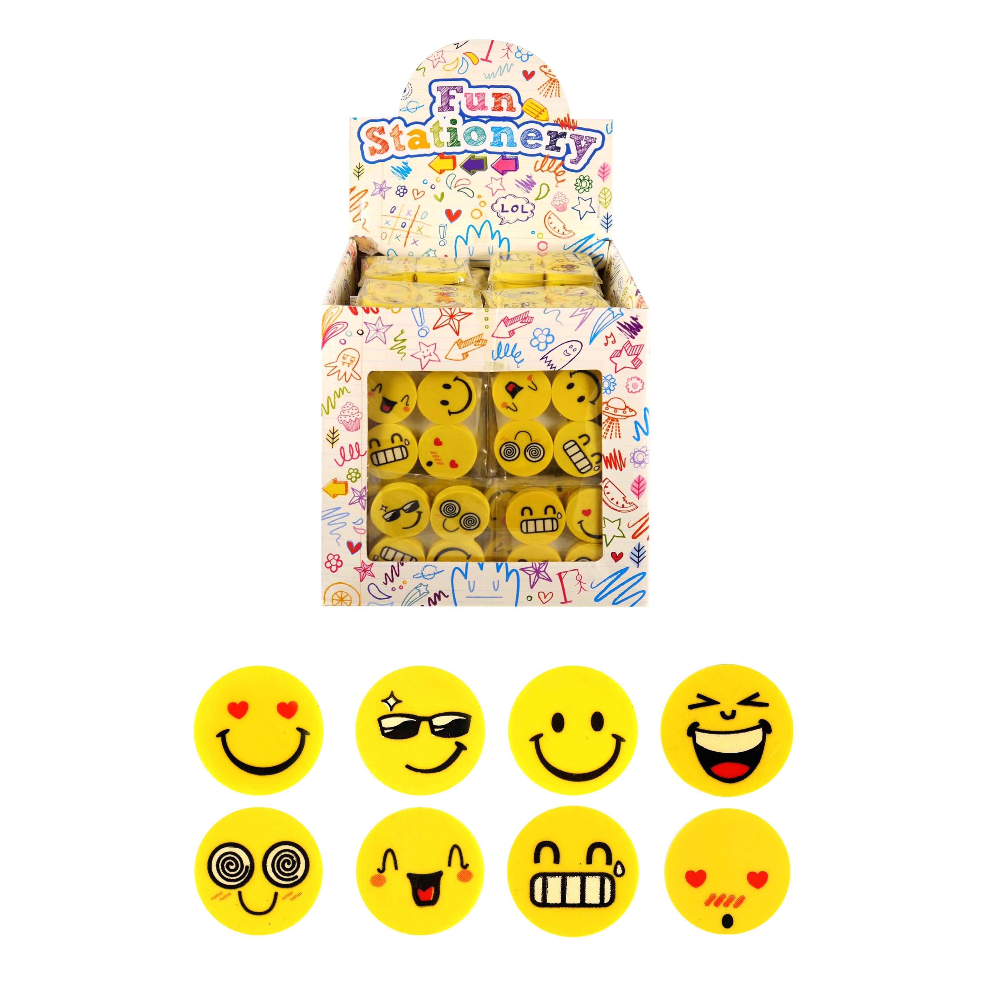 Pack of 4 Assorted Design Eraser Smiley 25mm Novelty Stationery– Shop Inc