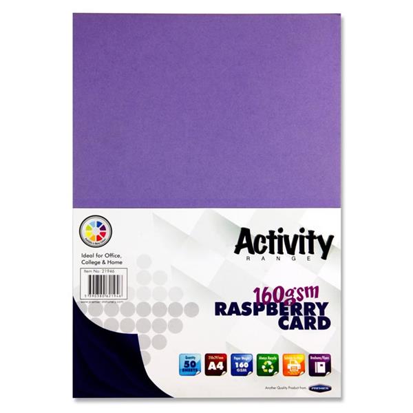 Pack of 50 Sheets A4 Raspberry Purple 160gsm Card by Premier Activity ...