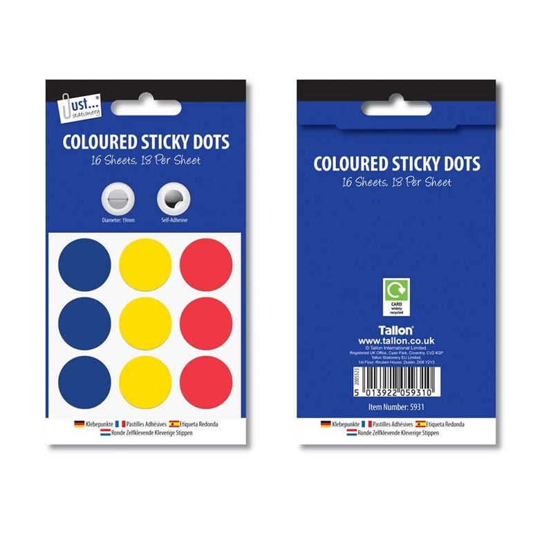 16 Sheets 19mm Coloured Sticky Dots– Shop Inc