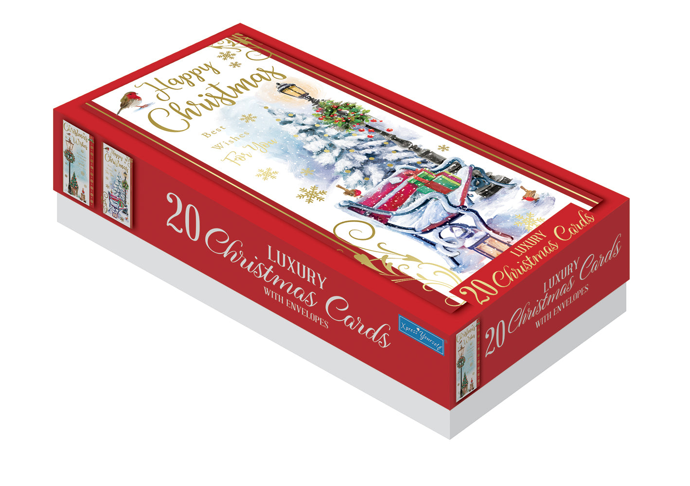 Box of 20 Wreath and Bench Design Luxury Slim Christmas Greetings Card ...