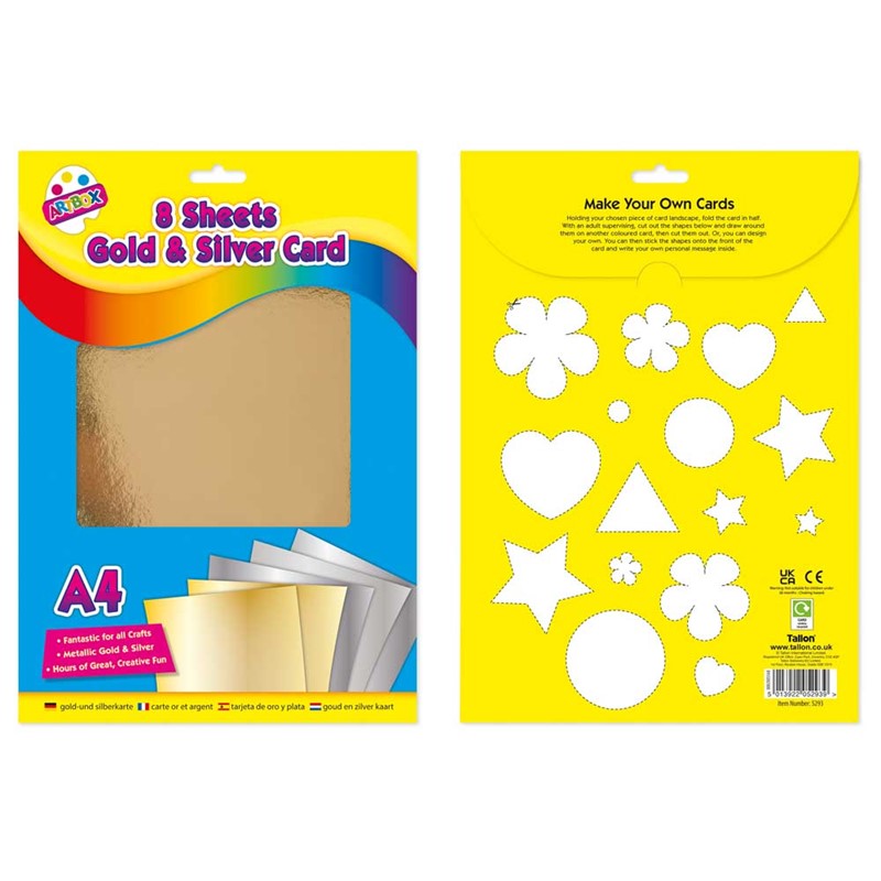 Pack of 8 Sheets of A4 Gold and Silver Card– Shop Inc