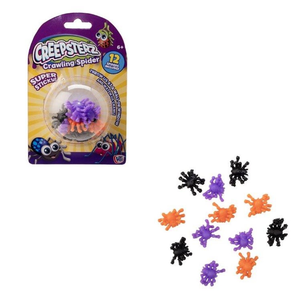 Pack of 12 Creepsterz Sticky Crawling Spiders for Halloween Decoration ...
