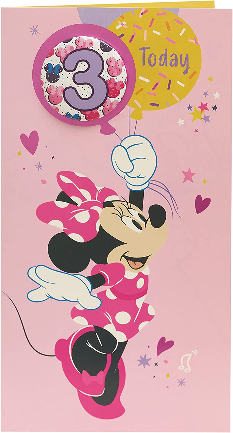 Disney Minnie Mouse Age 3 Birthday Card with Badge– Shop Inc