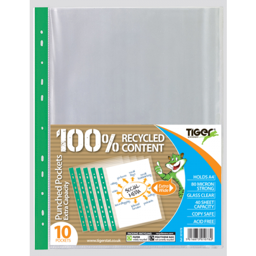 Pack of 10 Tiger A4 Extra Large Punched Pockets– Shop Inc