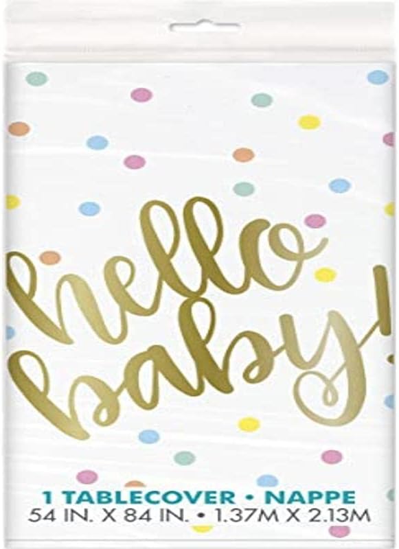 "Hello Baby" Gold Baby Shower Rectangular Plastic Table Cover, 54"x84 ...