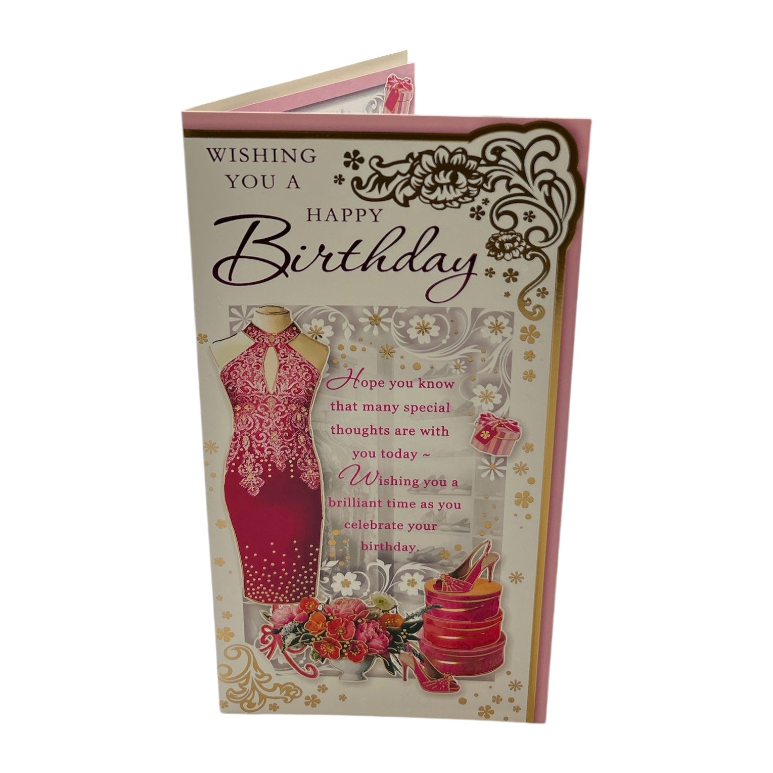 Open Female Pink Dress and Shoes Design Opacity Birthday Card– Shop Inc