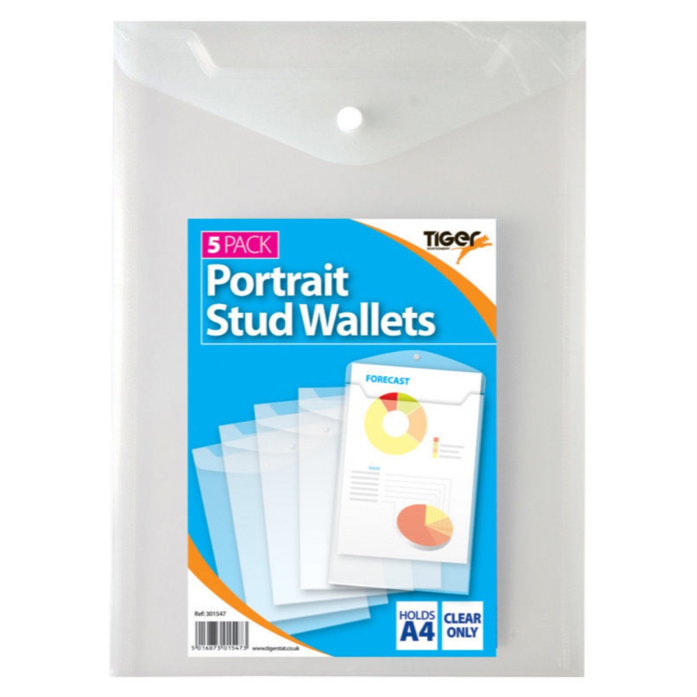 Pack of 5 A4+ Portrait Stud Wallets (Clear)– Shop Inc