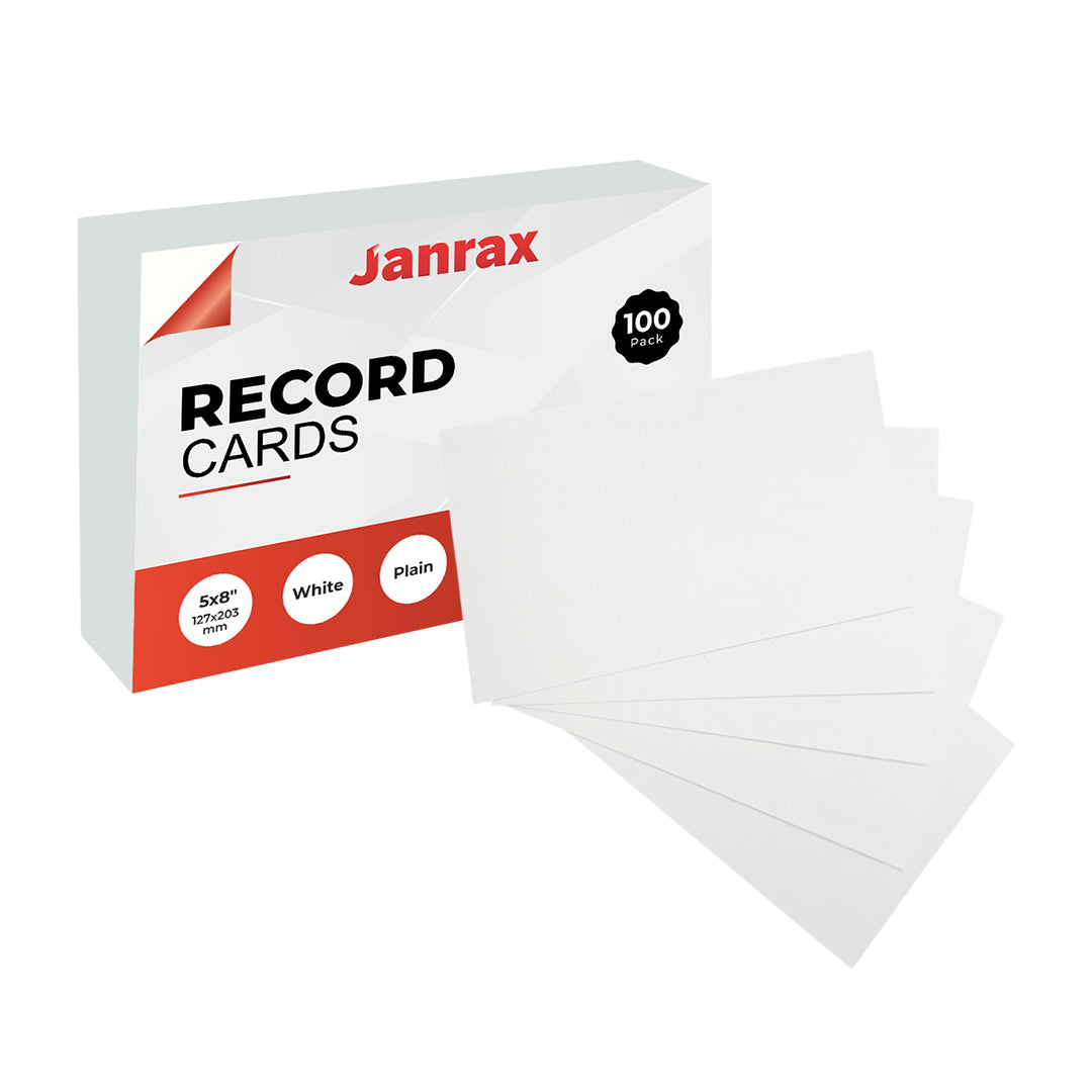 Pack of 100 White Plain 8x5" Record Cards – Blank Study Index Cards fo ...
