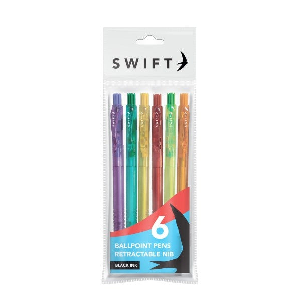 Pack of 6 Colourful Retractable Ballpoint Pens– Shop Inc