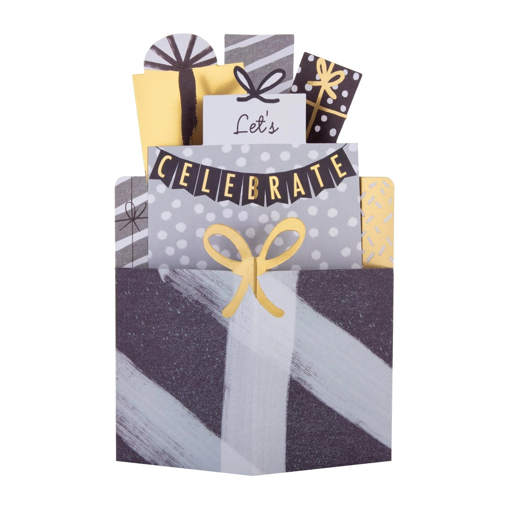 3D Pop Up Grey & Gold Presents Design Any Occasion Celebration Open Ca ...