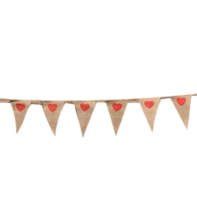 Hessian Red Hearts Bunting 2m with 14 Pennants– Shop Inc