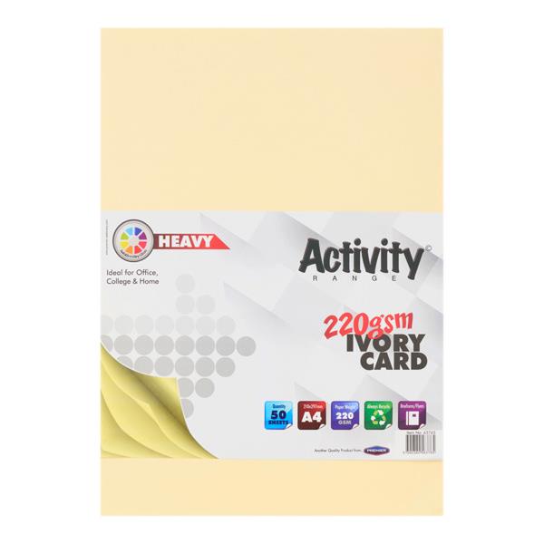 Pack of 50 Sheets A4 220gsm Ivory Heavy Card by Premier Activity– Shop Inc