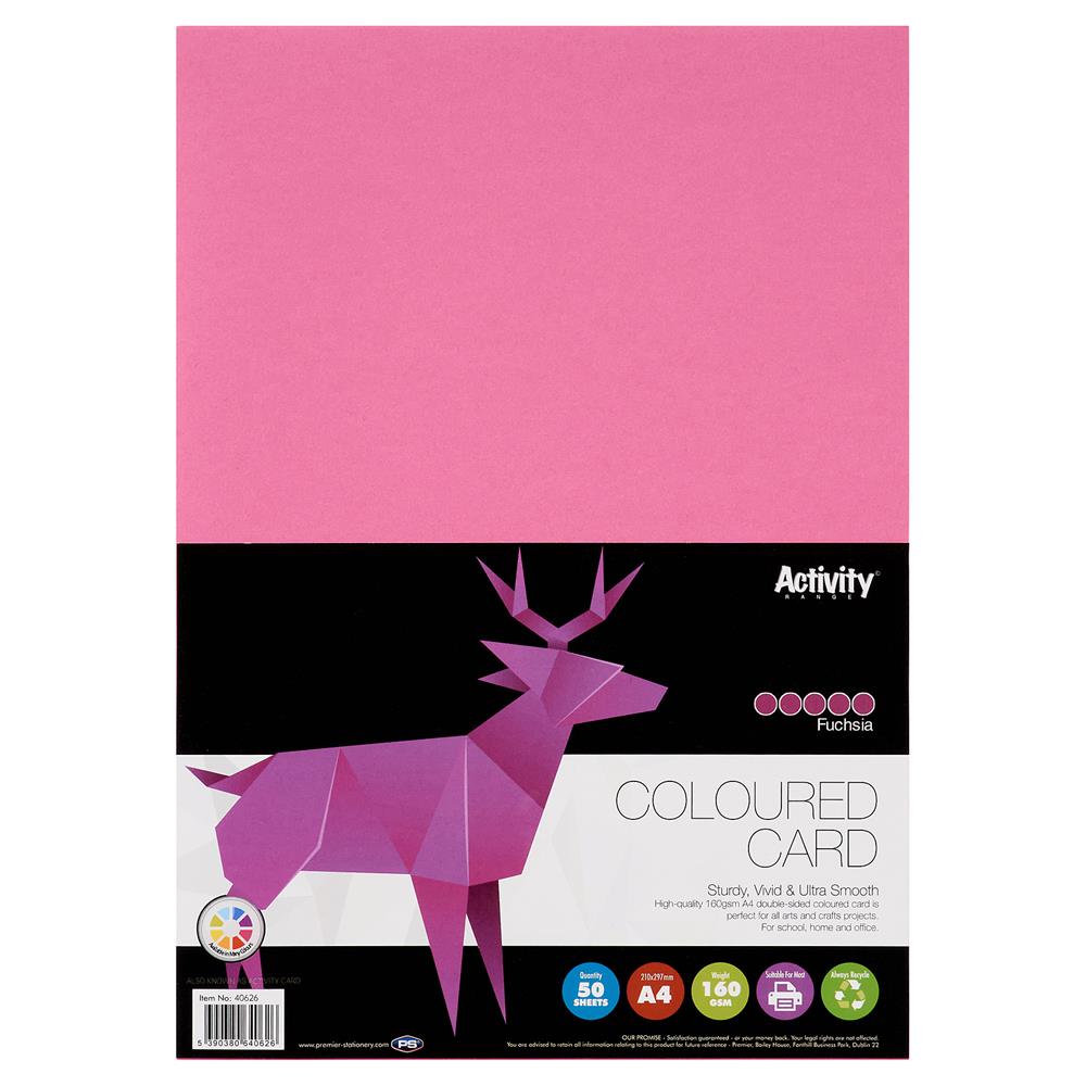 Pack of 50 A4 160gsm Fuchsia Pink Card Sheets by Premier Activity– Shop Inc