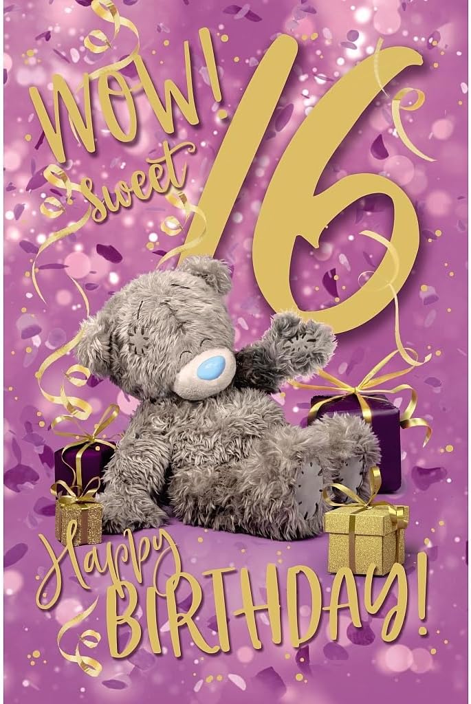 Bear Surrounded by Gifts 16th Birthday Card– Shop Inc