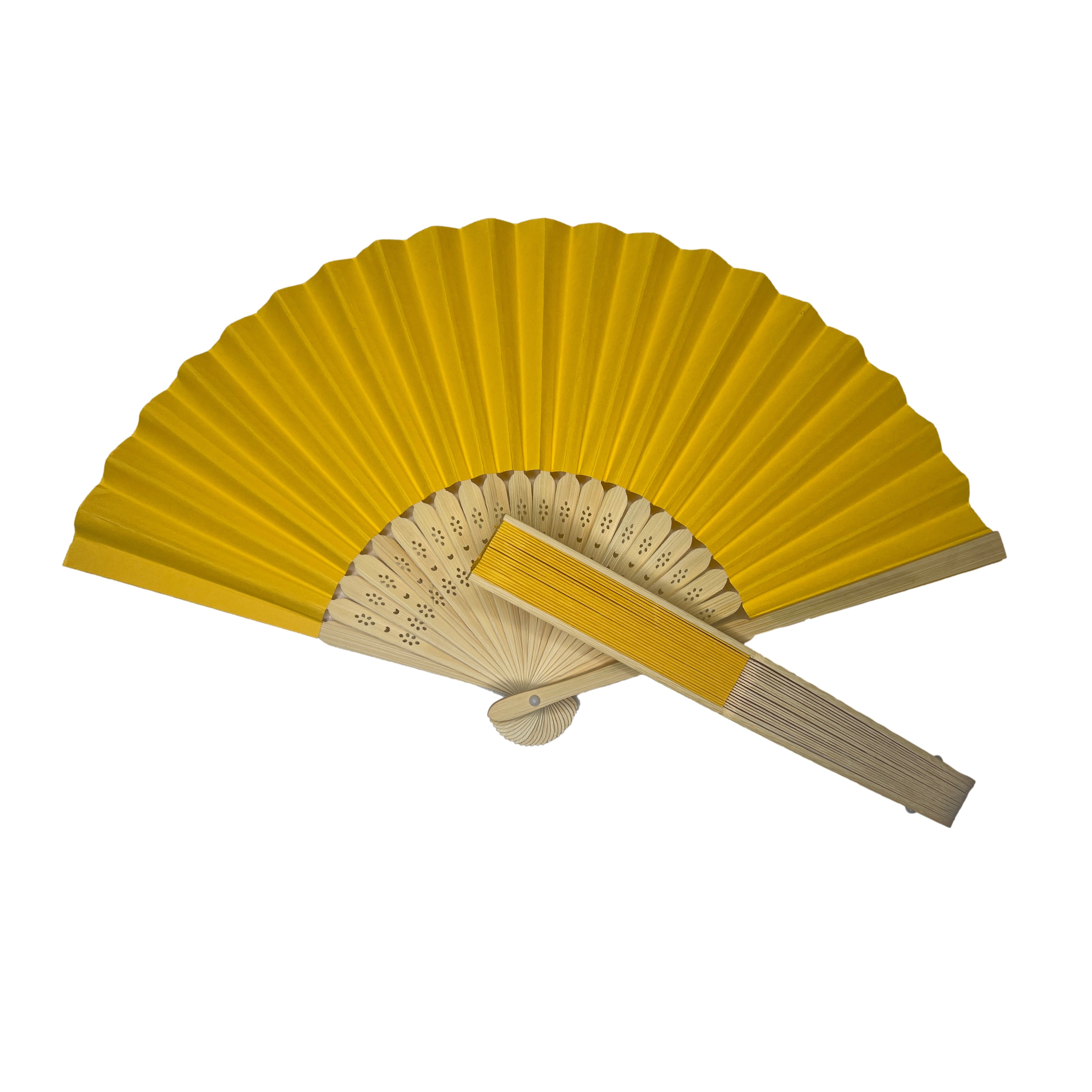 Dark Yellow Paper Foldable Hand Held Bamboo Wooden Fan by Parev– Shop Inc