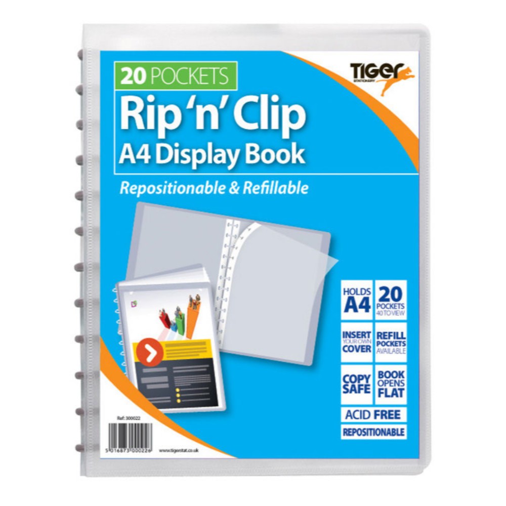 Tiger A4 Rip n Clip 20 Pockets Display Book– Shop Inc