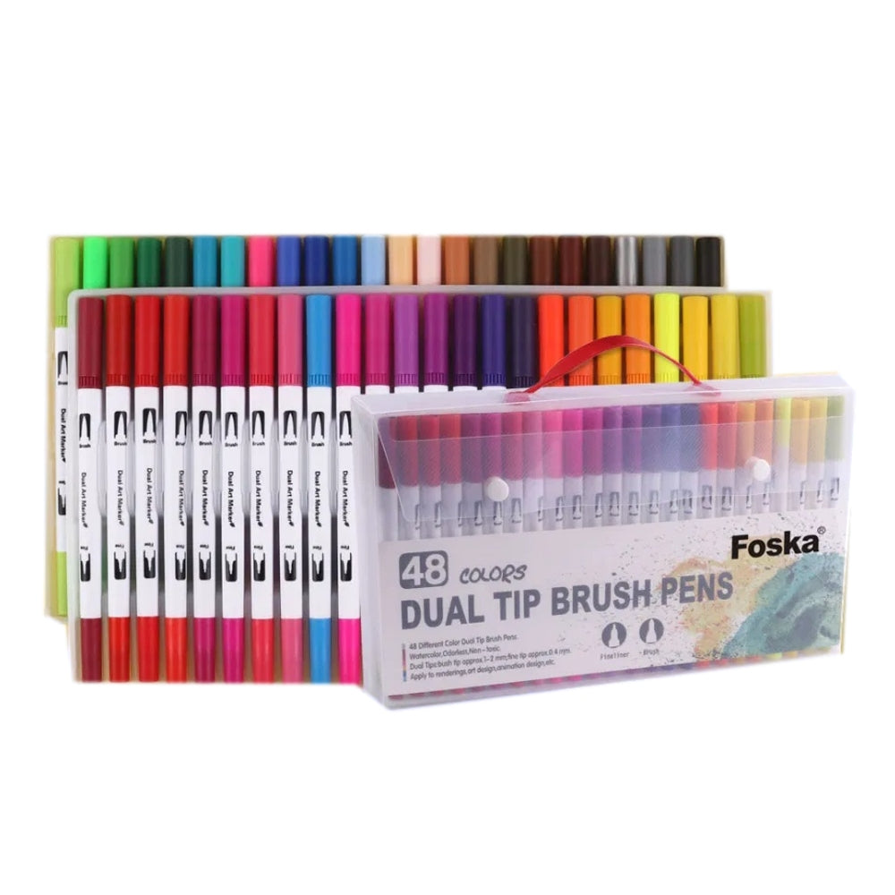 Pack of 48 Assorted Colour Dual Tip Brush Pens– Shop Inc