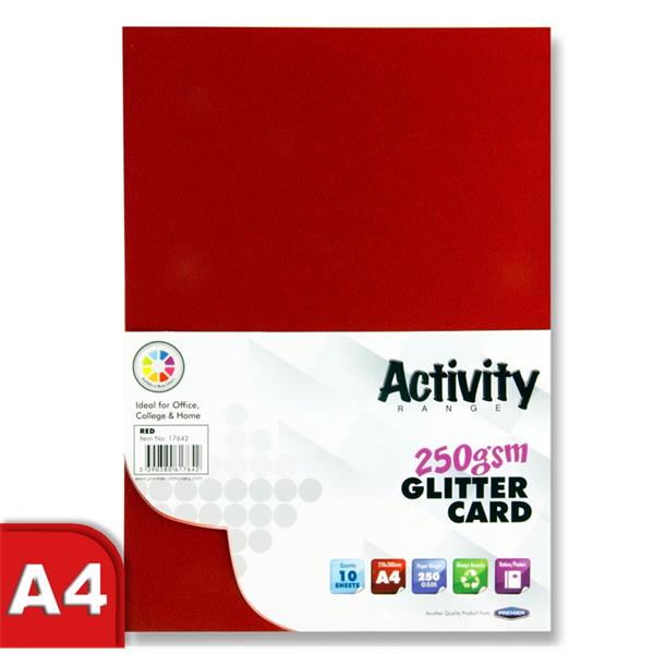 Pack of 10 A4 250gsm Red Glitter Card Sheets by Premier Activity– Shop Inc